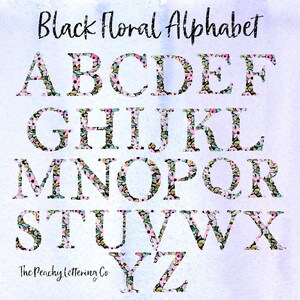 Alphabet Clip Art Set Floral Black Background With Pastel - Etsy