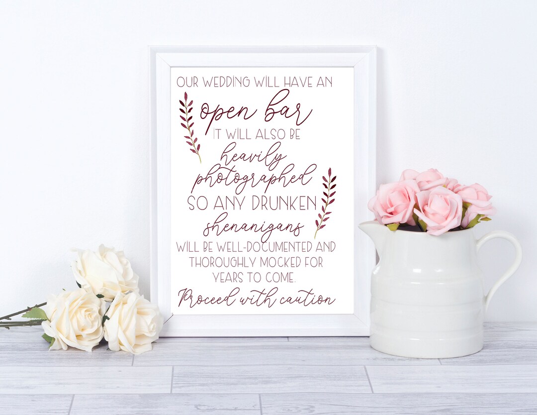Wedding Open Bar Warning Sign - Etsy