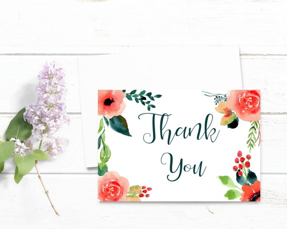 Thank You Card Set Four Designs A2 Size Flat Notecards With | Etsy UK