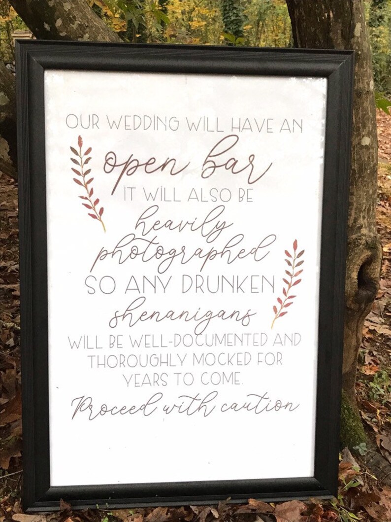 Wedding Open Bar Warning Sign - Etsy