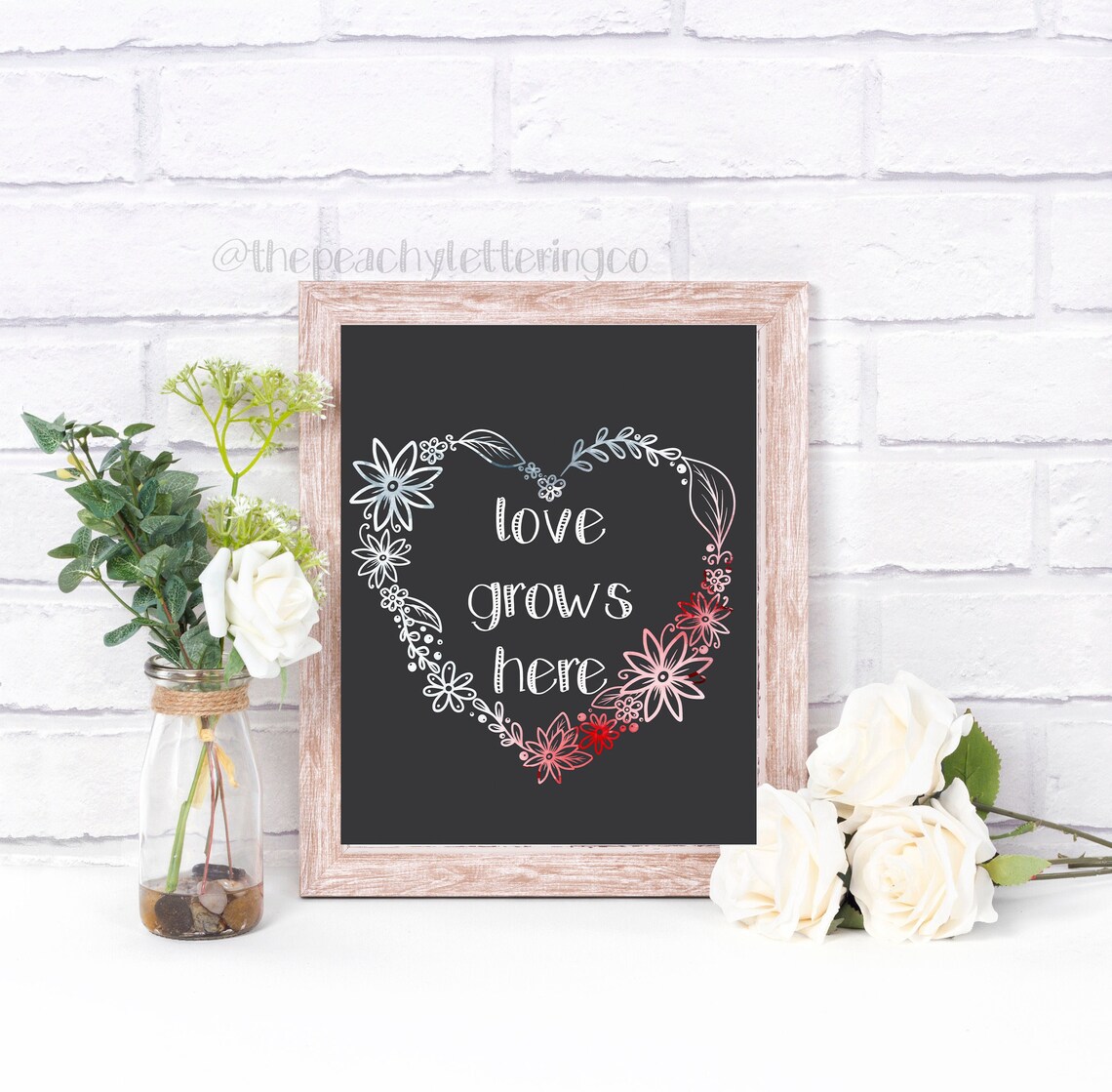 Love Grows Here Instant Download Chalkboard Style Printable Watercolor ...