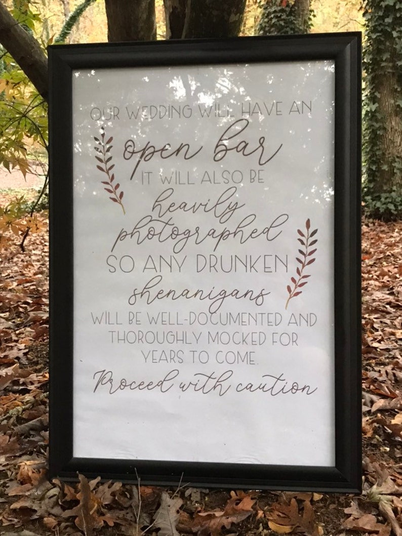 Wedding Open Bar Warning Sign - Etsy