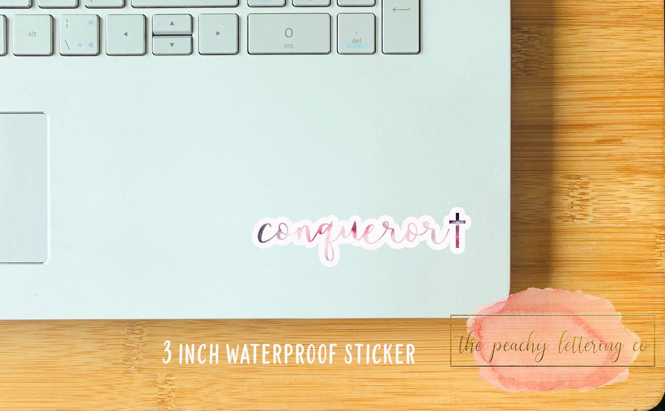 Conqueror Christian Sticker Watercolor Romans 8:37 Laptop - Etsy