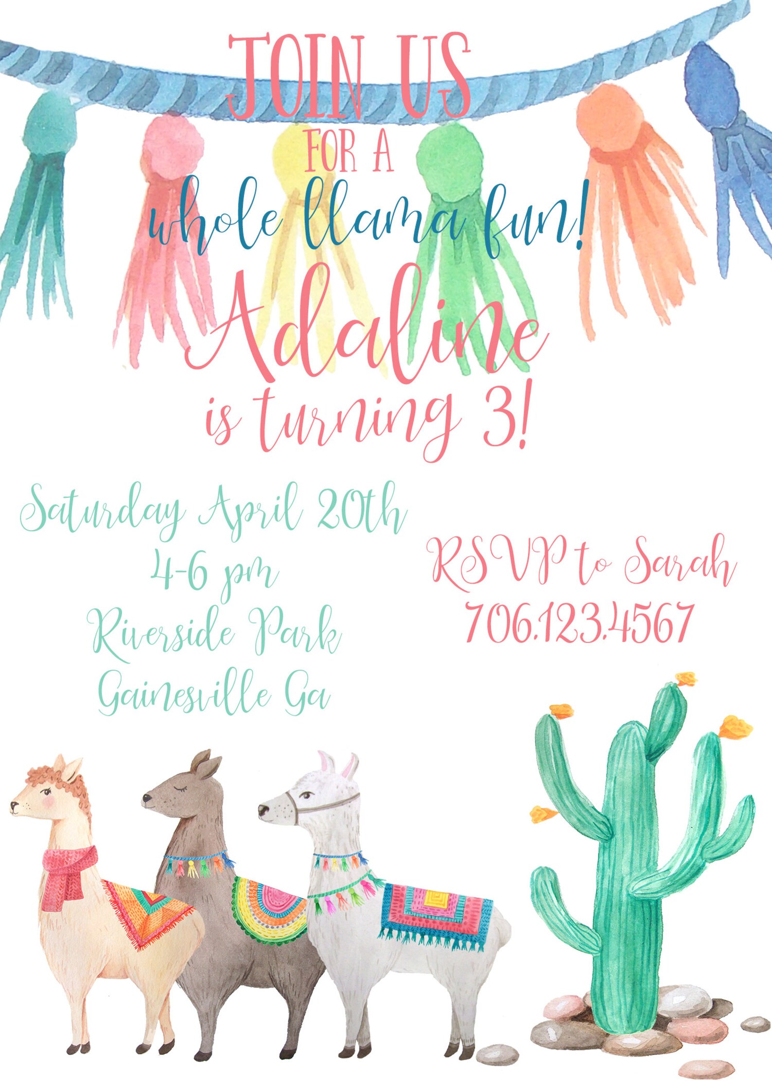 Whole Llama Fun Llama Themed Birthday Party Invitation - Etsy