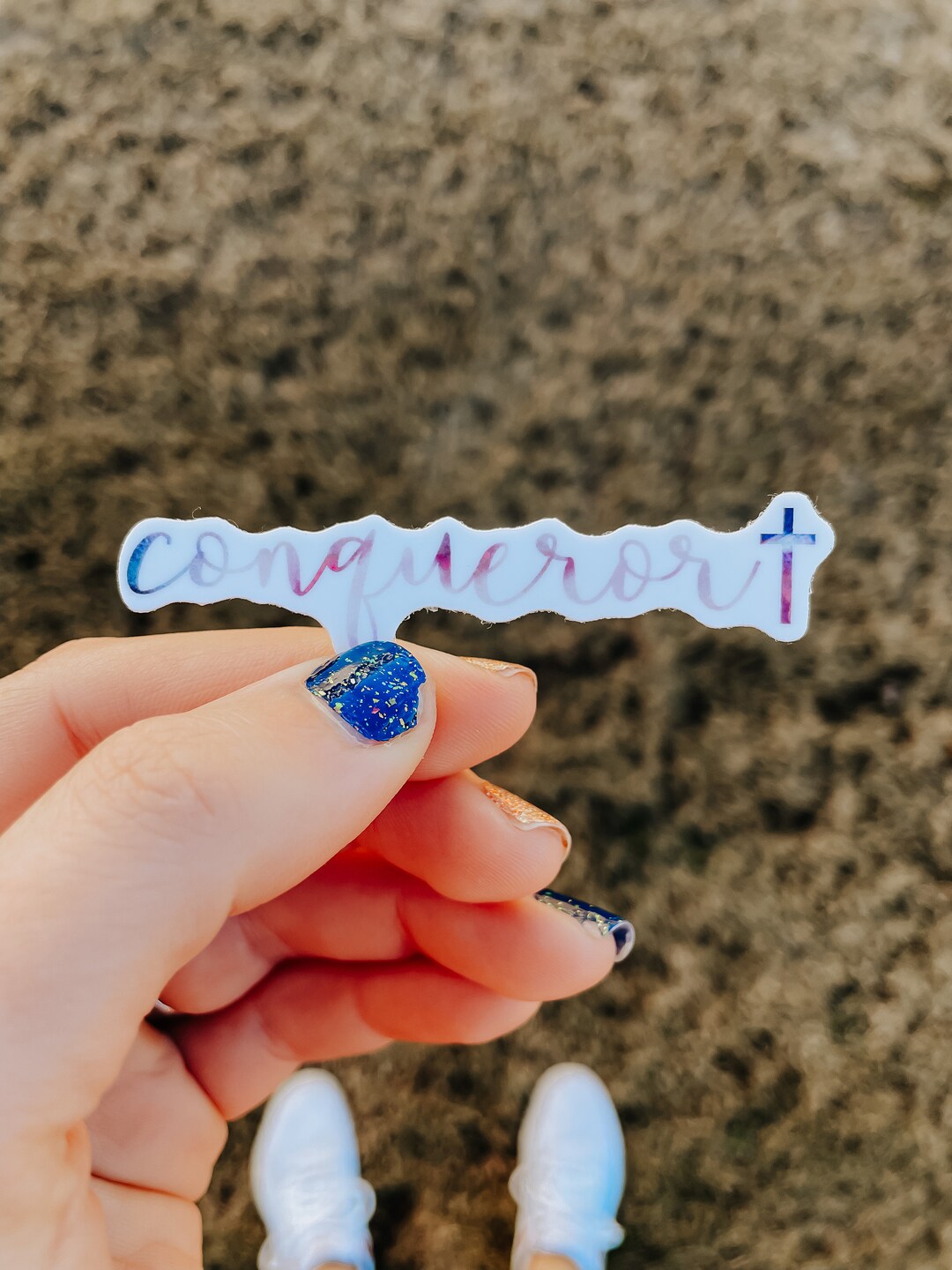 Conqueror Christian Sticker Watercolor Romans 8:37 Laptop Sticker Water ...