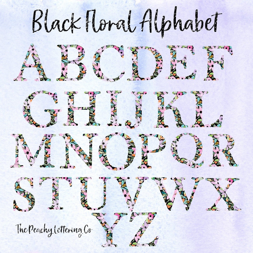 Alphabet Clip Art Set Floral Black Background With Pastel Florals Set ...