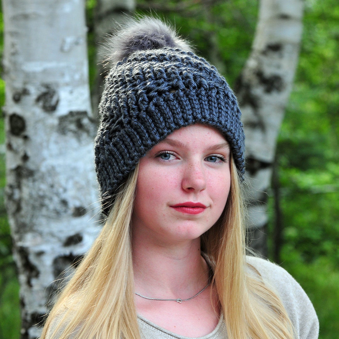 Dark Grey Winter Hat, Charcoal Gray Beanie, Acrylic Yarn, Crochet Hat ...