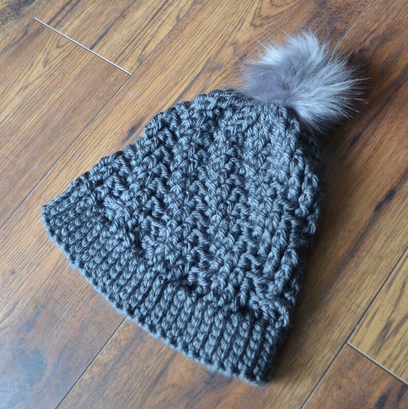 Dark Grey Winter Hat Charcoal Gray Beanie Acrylic Yarn | Etsy