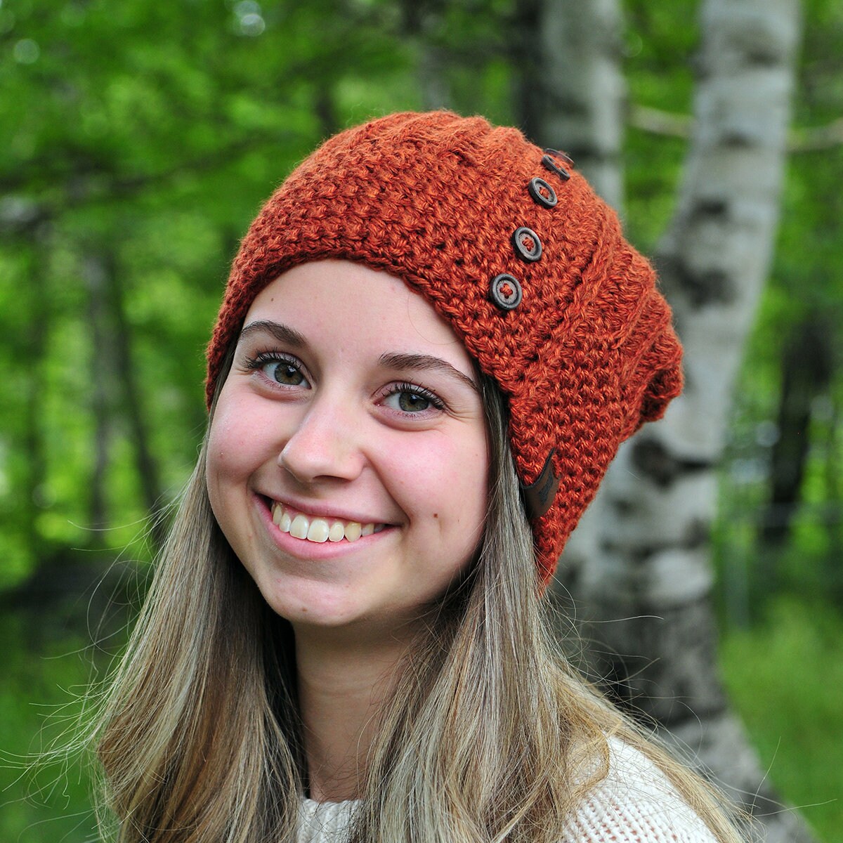 Cream Winter Hat Slouch Hat With Buttons Soft Acrylic Yarn - Etsy