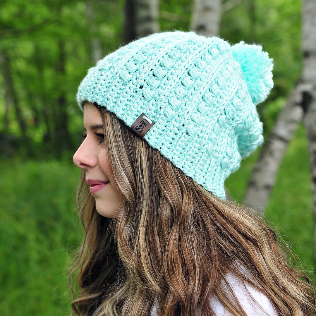 Mint Green Winter Hat Slouch Hat Acrylic Yarn Pastel - Etsy