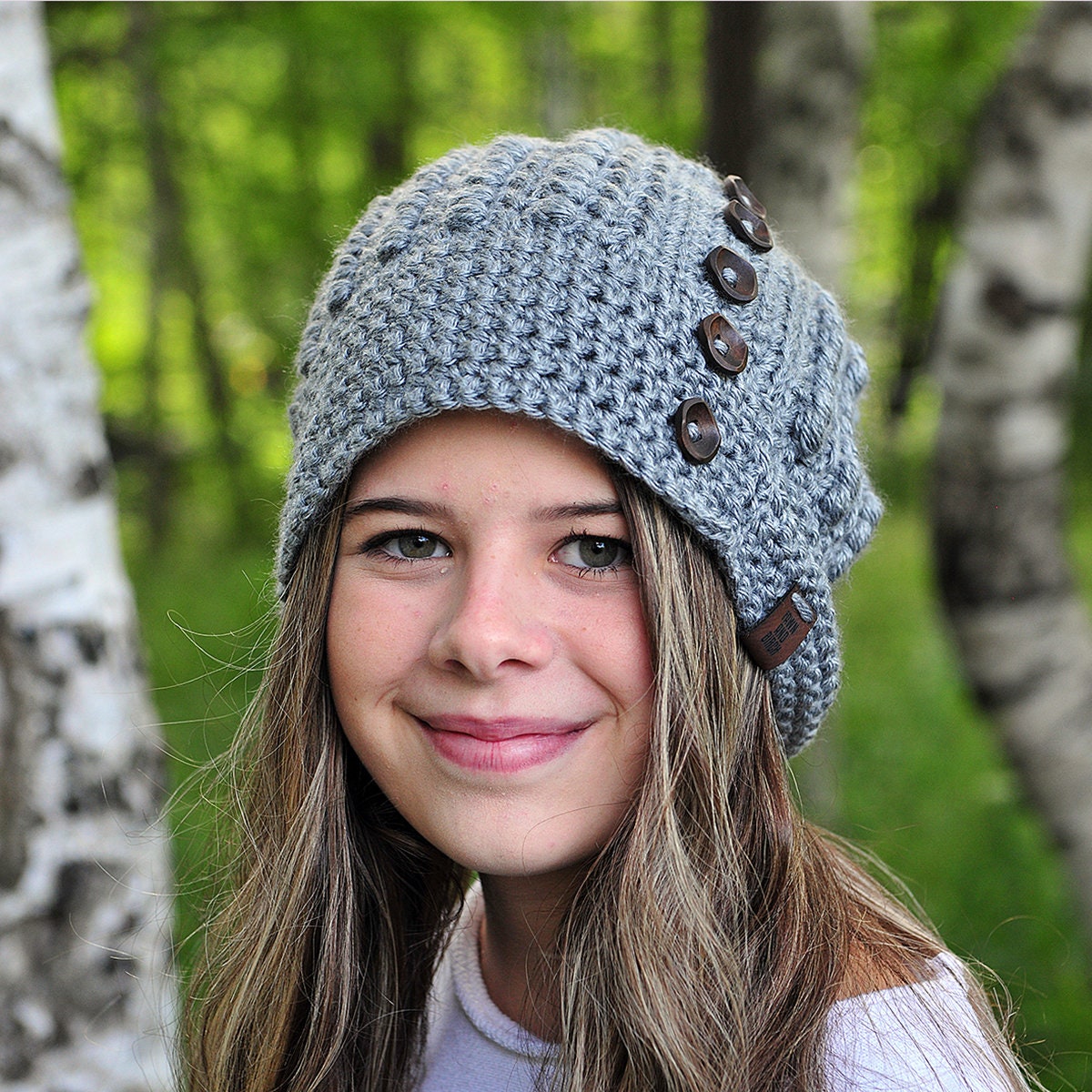 Cream Winter Hat Slouch Hat With Buttons Soft Acrylic Yarn - Etsy