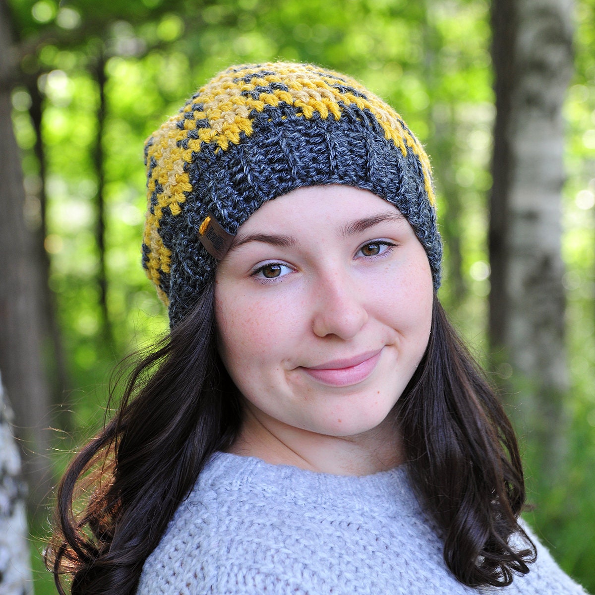 Plaid Slouch Hat Gold Yellow Toque Soft Acrylic Yarn - Etsy