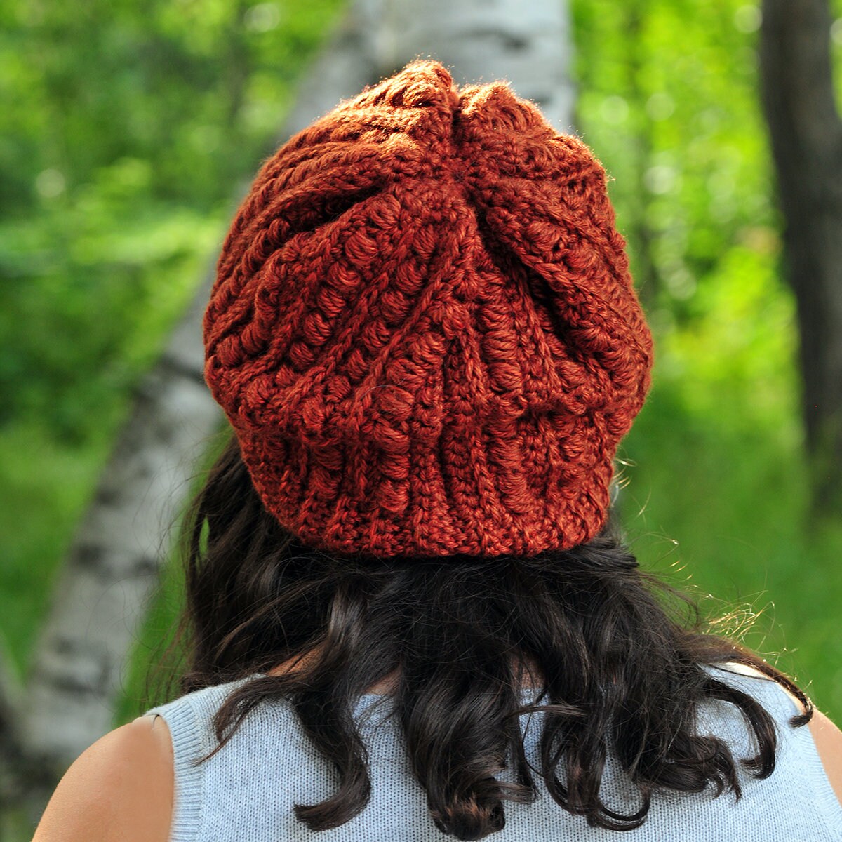 Burnt Orange Winter Hat Slouch Hat Acrylic Yarn Autumn - Etsy