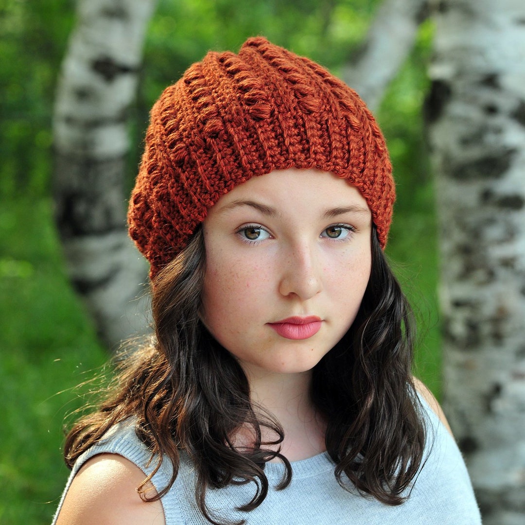 Burnt Orange Winter Hat, Slouch Hat, Acrylic Yarn, Autumn Colour ...