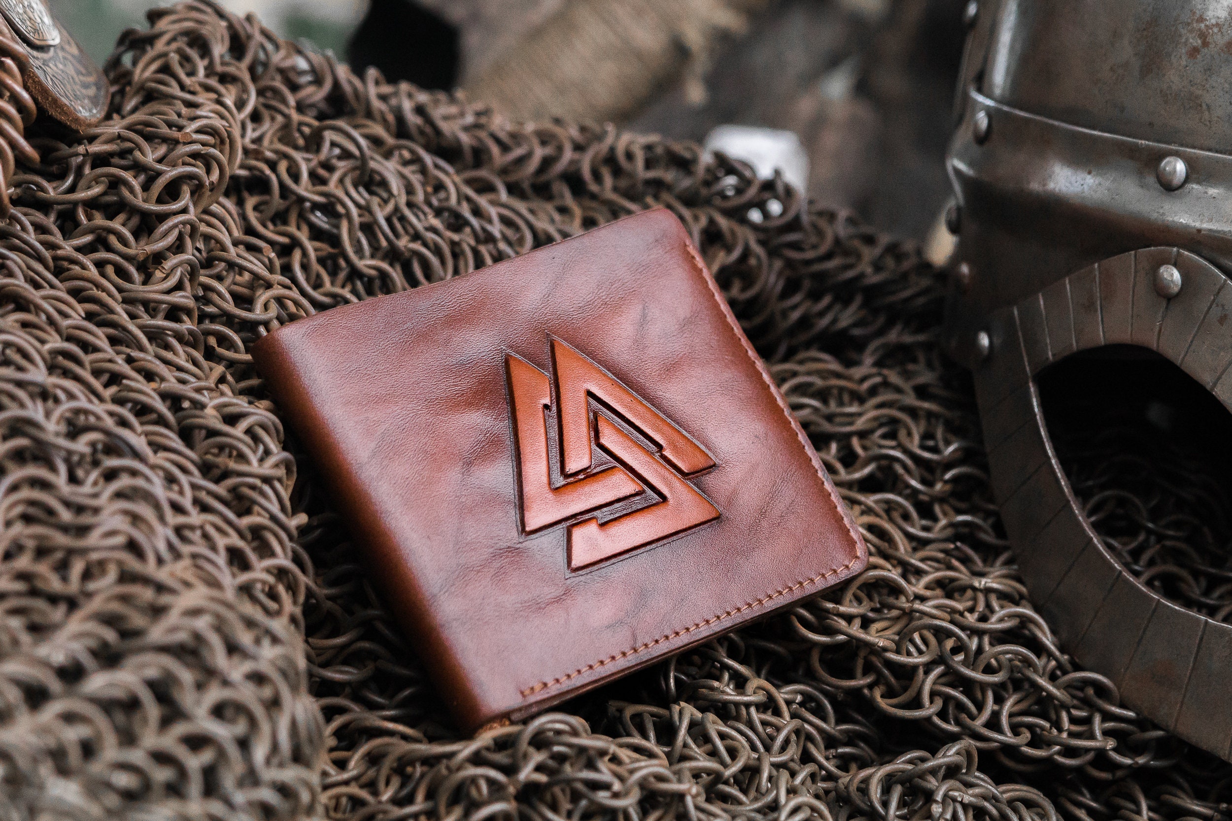 Valknut Viking Leather Wallet Slim Embossed Valknut Symbol | Etsy
