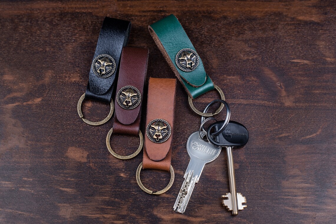 Leather Keyring Key Fob Gift for Him With Decorative Puma Snap - Etsy