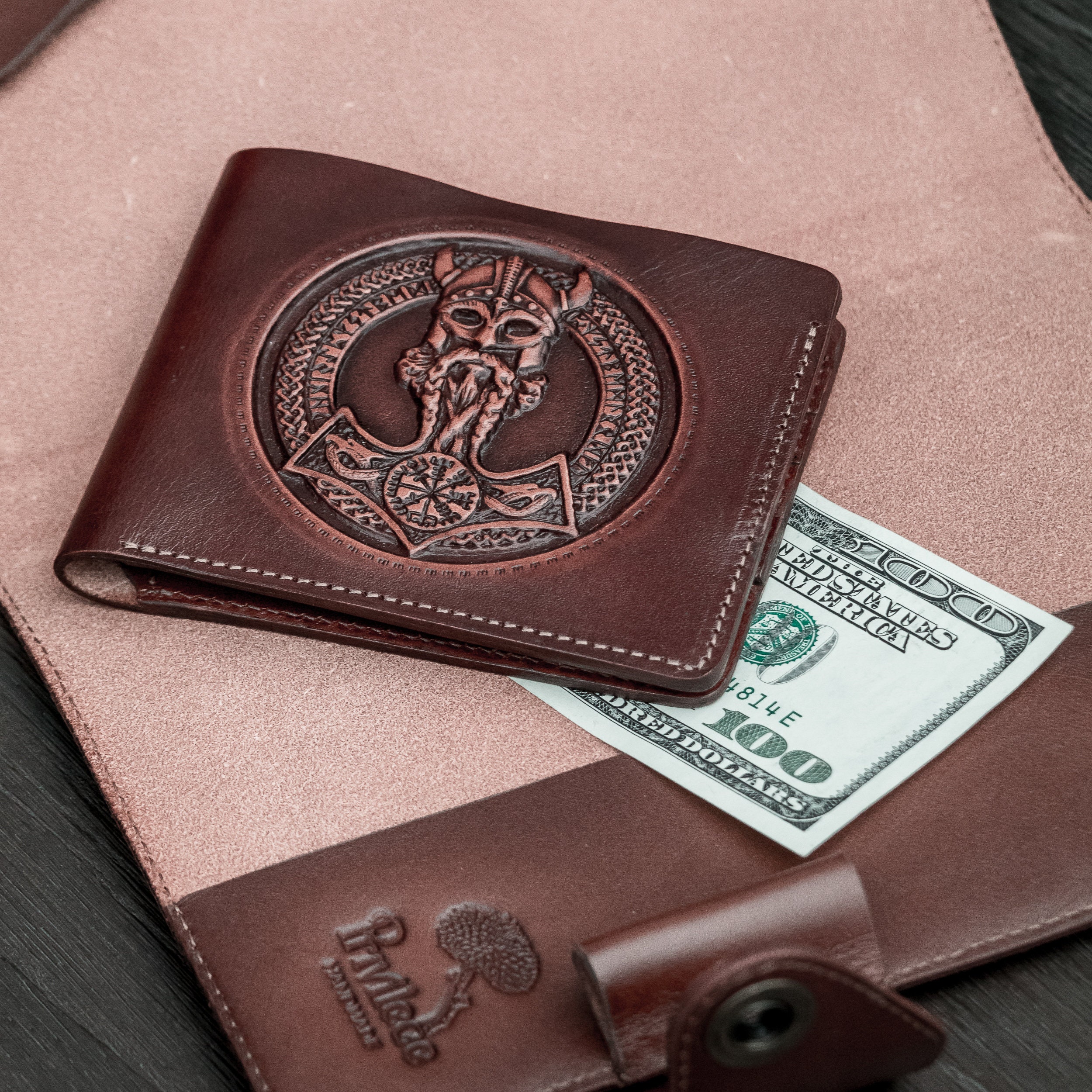 Viking Leather Wallet Vegvisir Mjolnir Thors Hammer Norse | Etsy