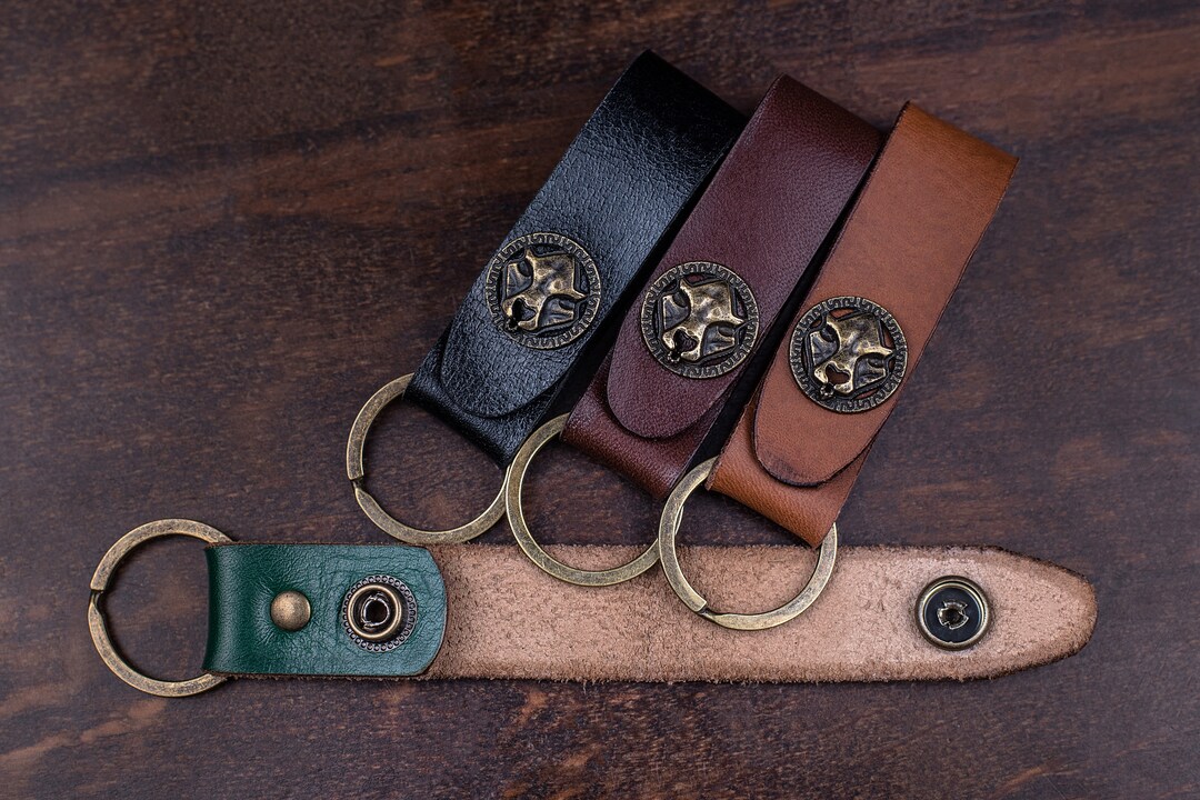 Leather Keyring Key Fob Gift for Him With Decorative Puma Snap Press ...