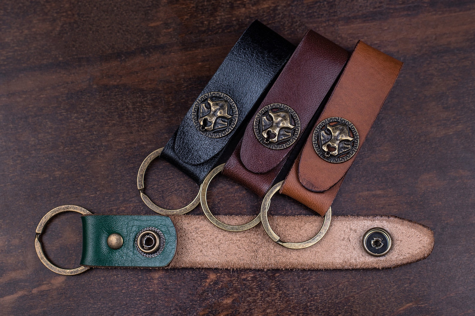 Leather Keyring Key Fob Gift for Him With Decorative Puma Snap - Etsy