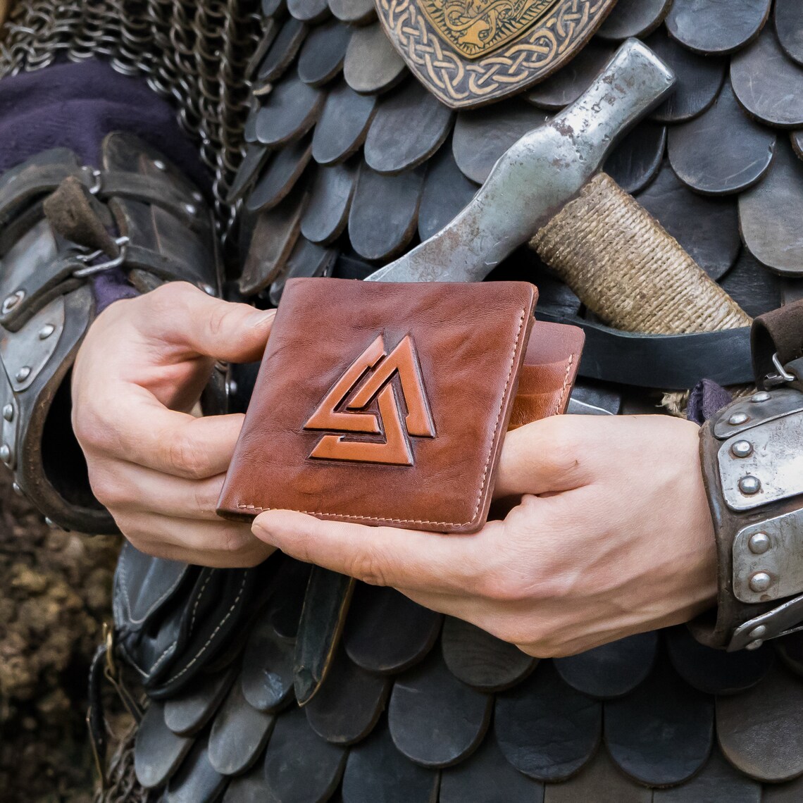 Valknut Viking Leather Wallet Slim Embossed Valknut Symbol | Etsy
