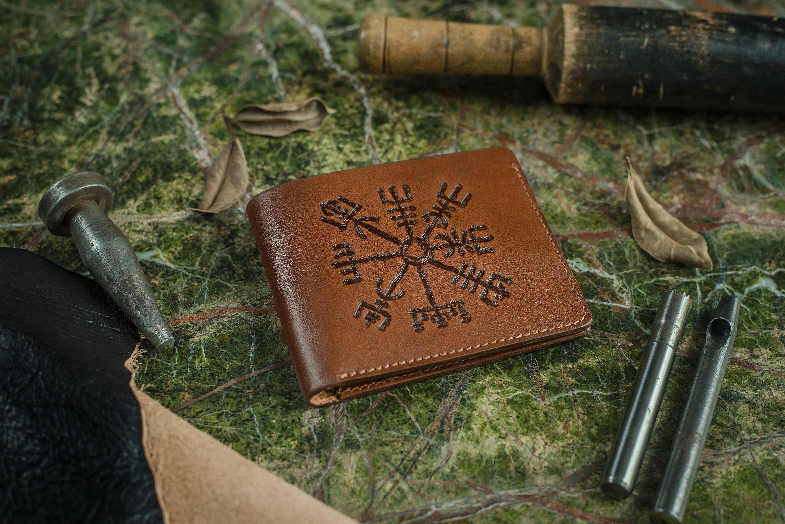 Vegvísir Viking Wallet Durable Leather Slim Embossed Leather | Etsy