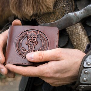 Viking Leather Wallet Vegvisir Mjolnir Thors Hammer Norse | Etsy
