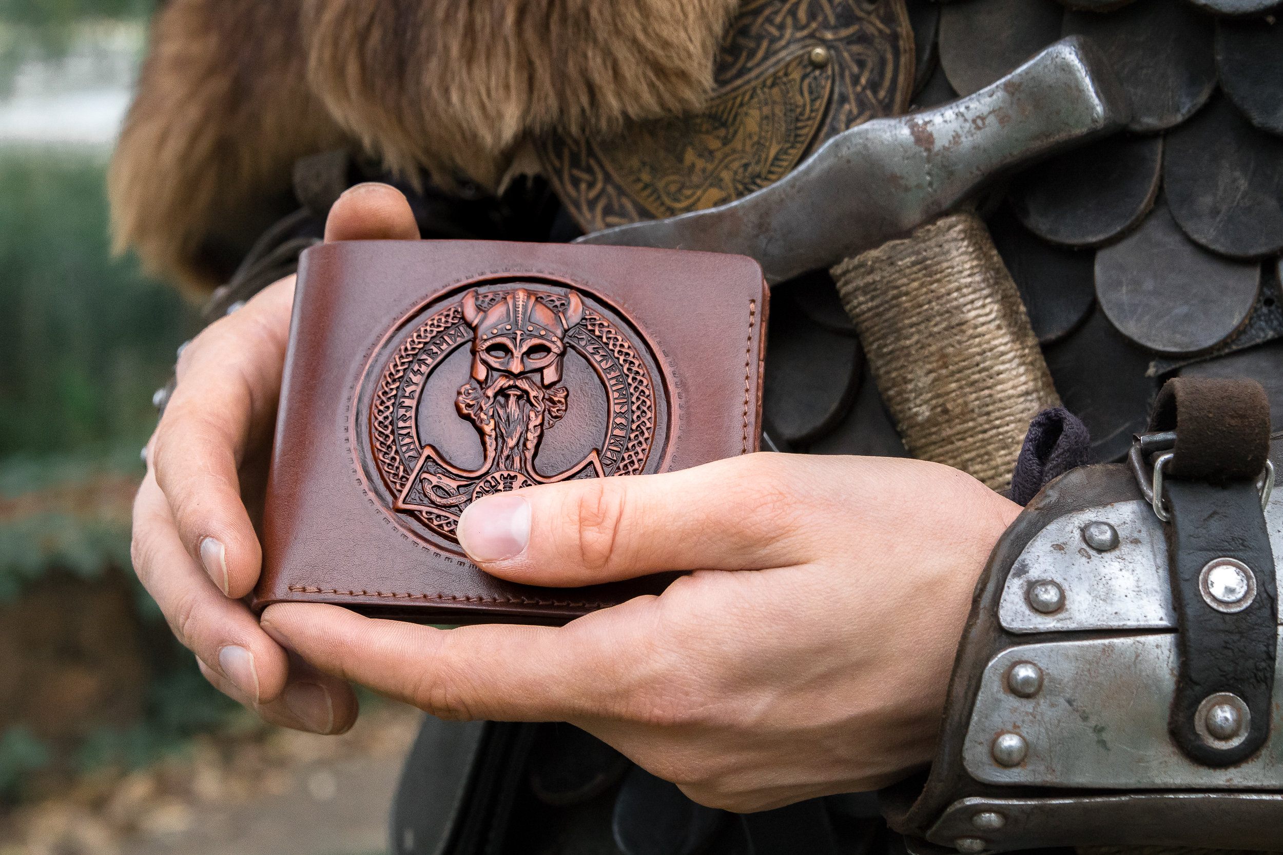 Viking Leather Wallet Vegvisir Mjolnir Thors Hammer Norse | Etsy