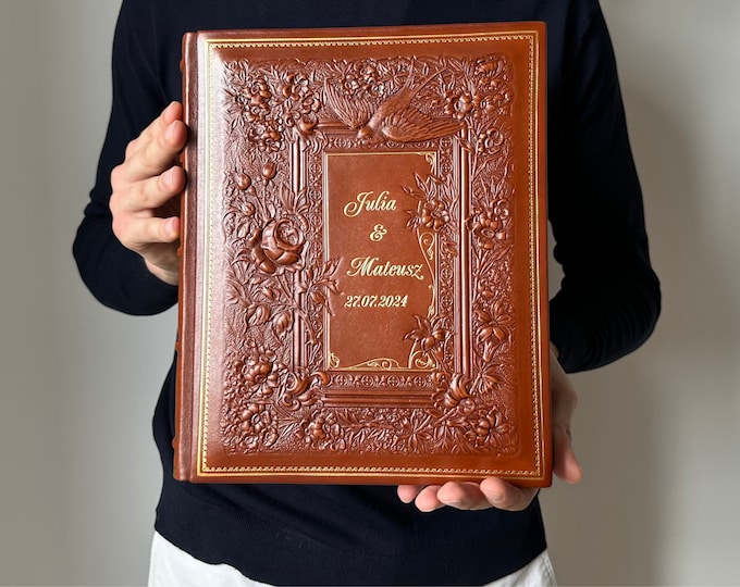 Personalized Handpainted Leather Wedding Photo Album Handmade Gift ...