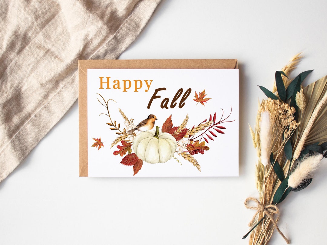Happy Fall Printable Greeting Card, Welcome Autumn Digital Download ...