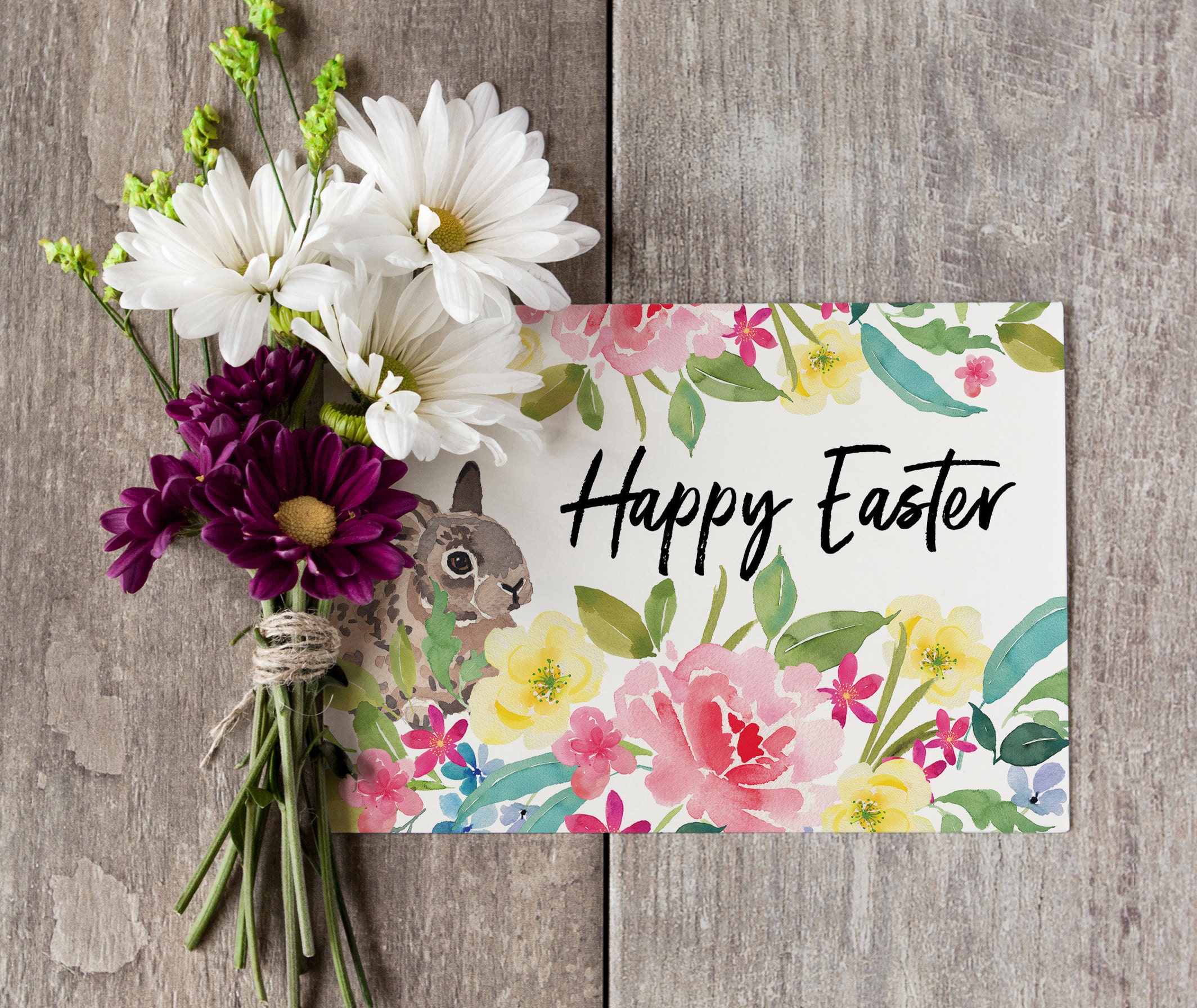 Happy Easter Printable Greeting Card, Easter Bunny Instant Download ...
