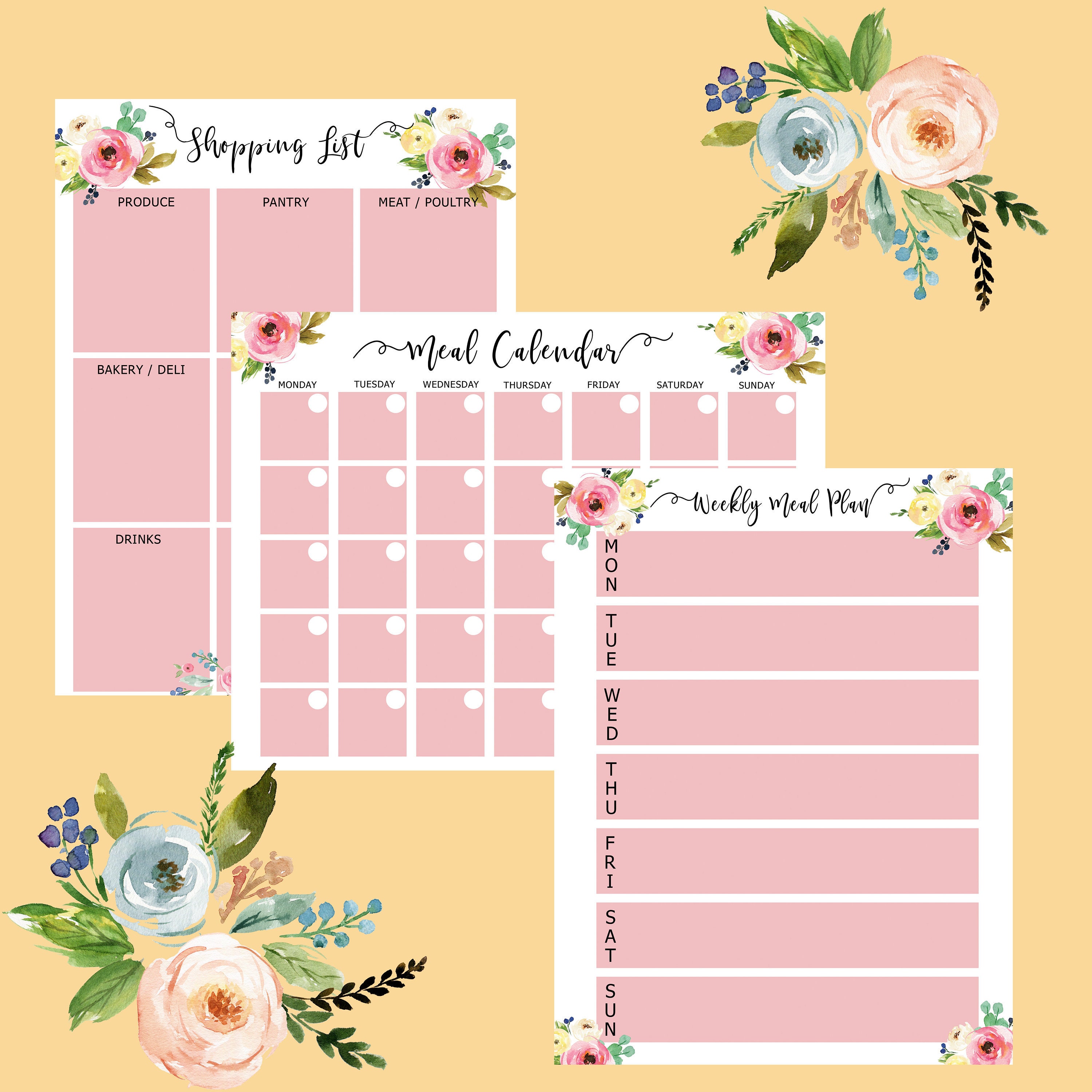 Meal Planner Printable Bundle Menu Planner Shopping List - Etsy