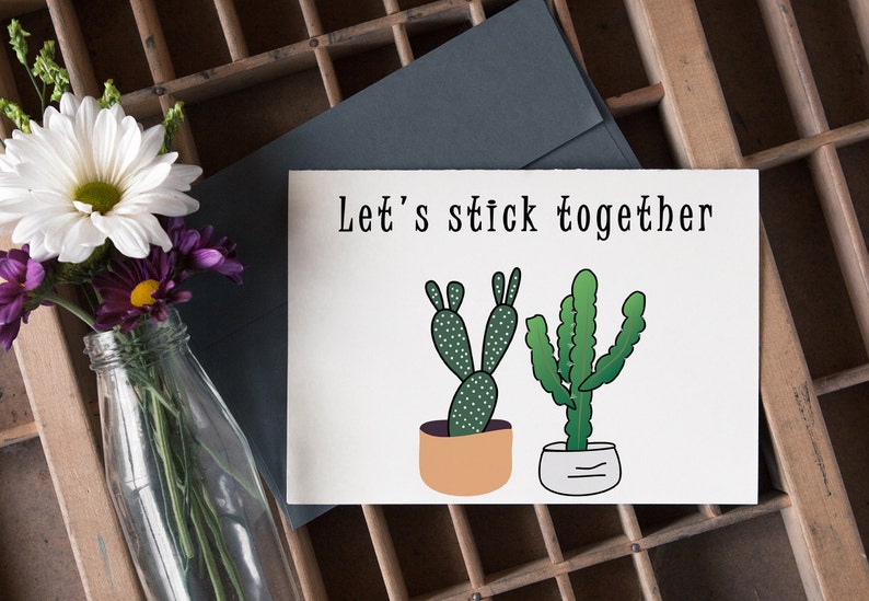 Let's Stick Together Printable Card, Anniversary Card, Digital Couple's ...