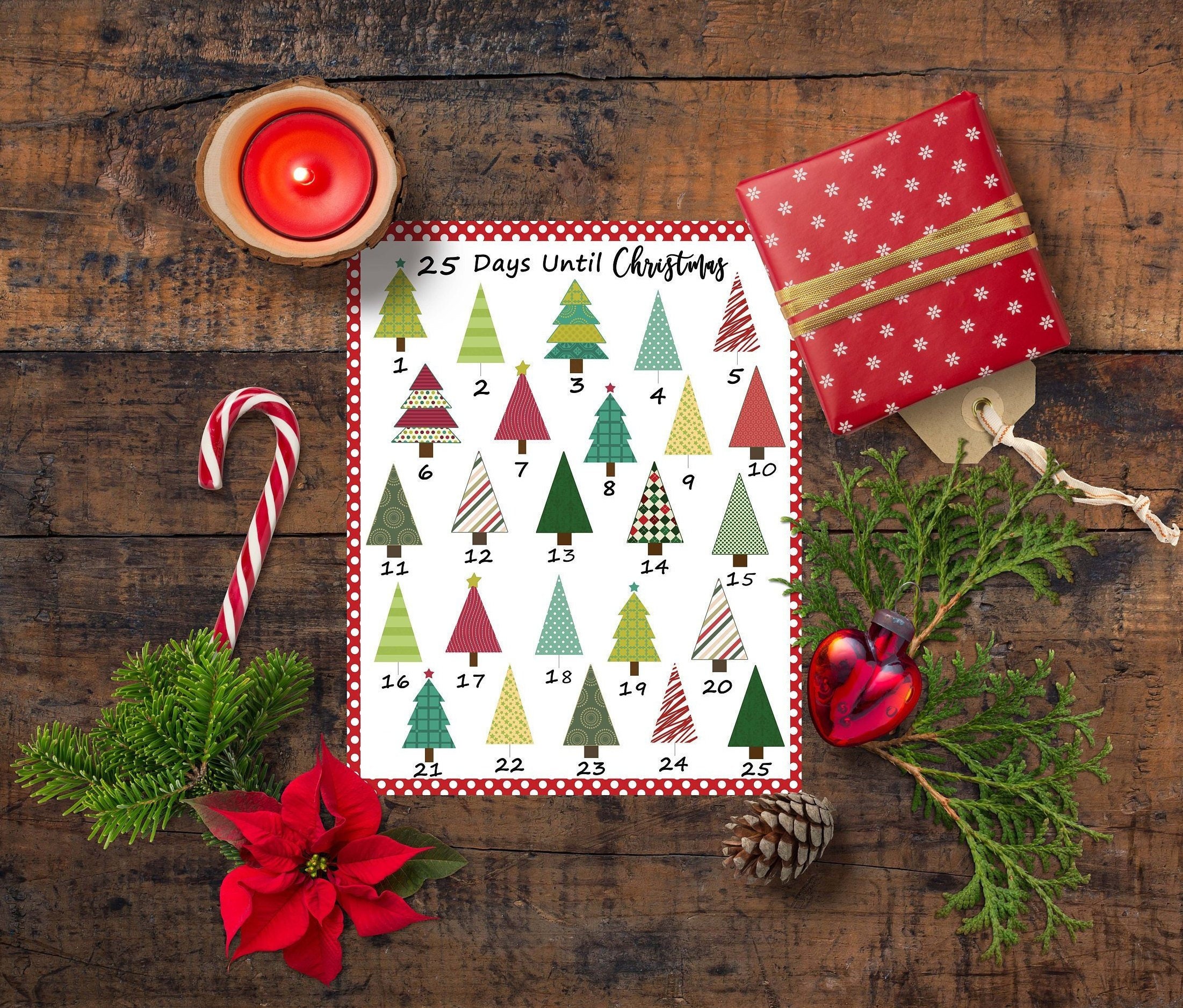 Christmas Countdown Calendar Printable Advent Calendar - Etsy
