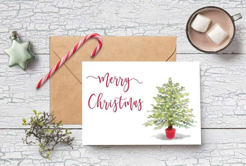 Printable Merry Christmas Card Christmas Tree Card DIY - Etsy