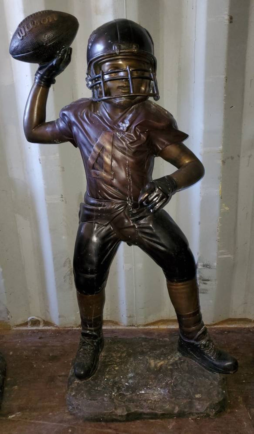 Large Bronze Football Player Boy Statue With Artists Signature on Base ...