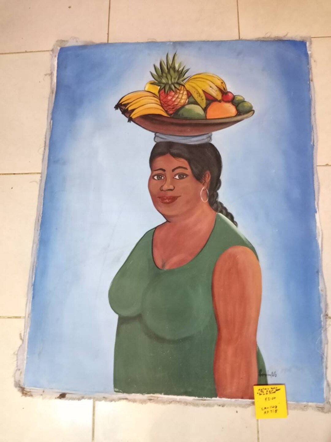 Hatian Woman With a Fruit Basket on Her Head Signed Acrylic Vintage ...