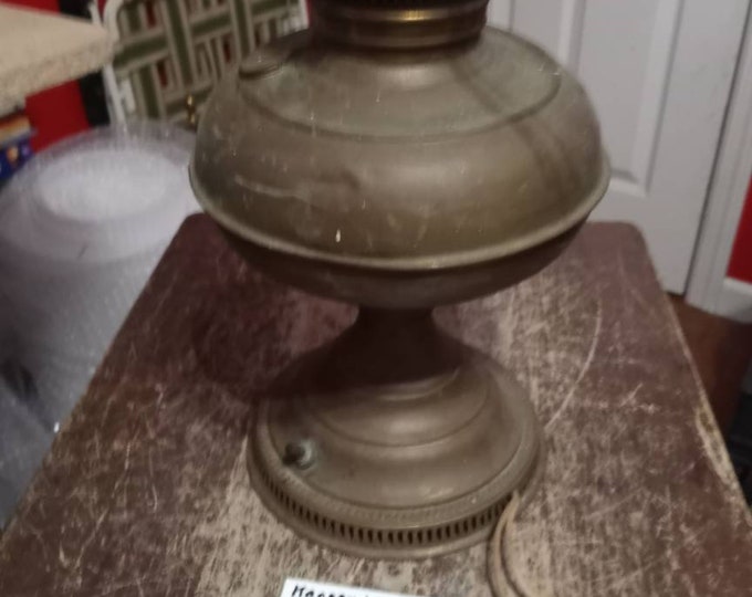 Antique Brass Oil Lamp Electric Paulding Electrified Lamp Hobnail Shade ...