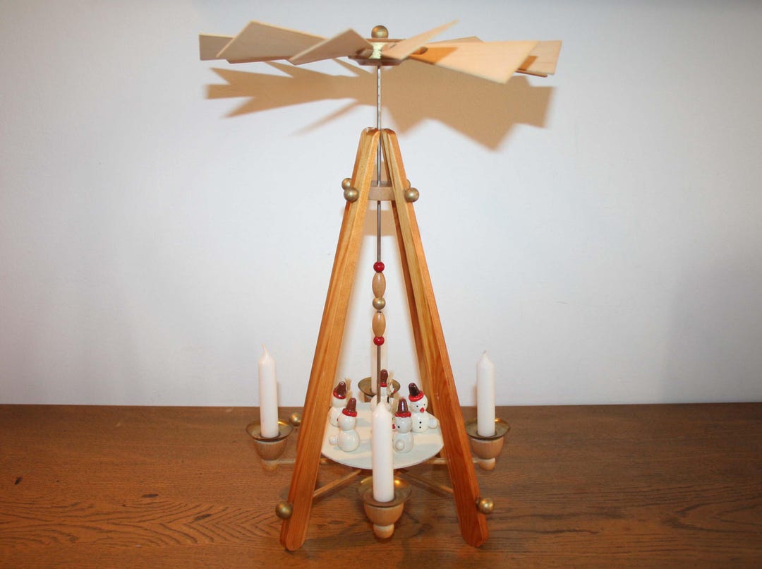 Erzgebirge Christmas Pyramid, Vintage Stick Pyramid With Snowmen ...