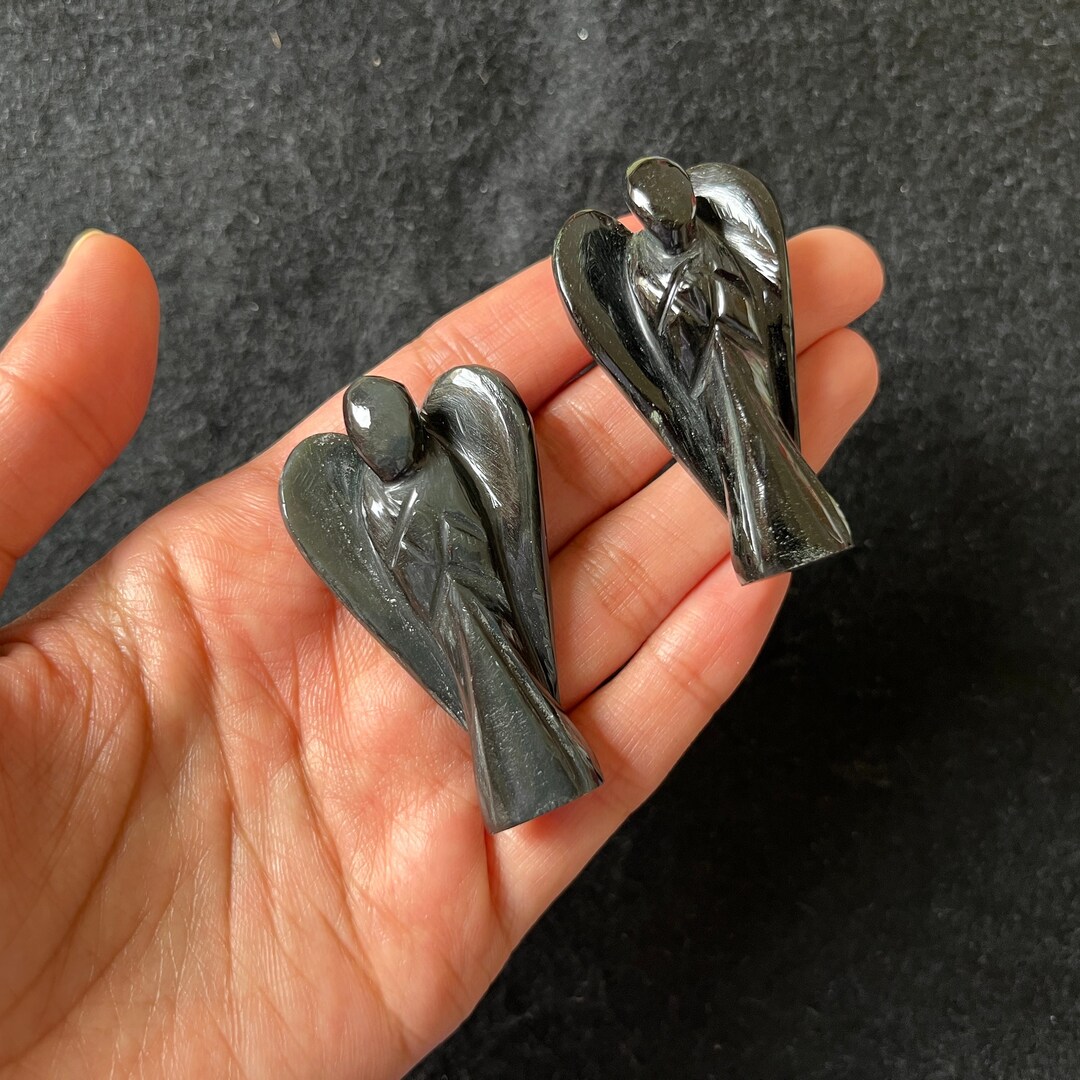 Black Tourmaline Guardian Angel Carved Gemstone Angel Figurine Blessed ...