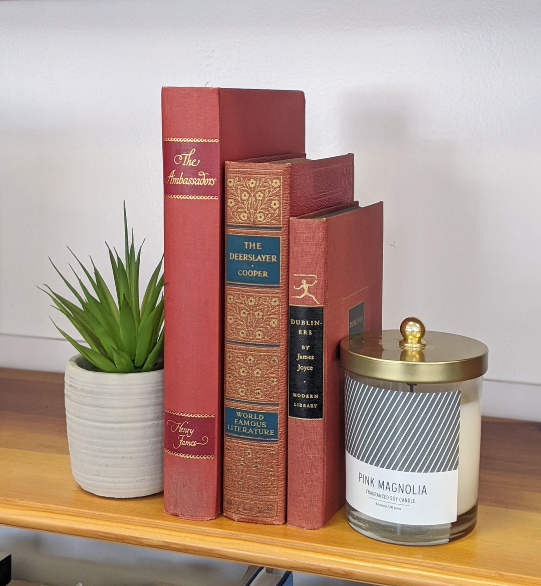 Set of Red Vintage Books, Red Books, Vintage Books, Vintage, Decorative ...