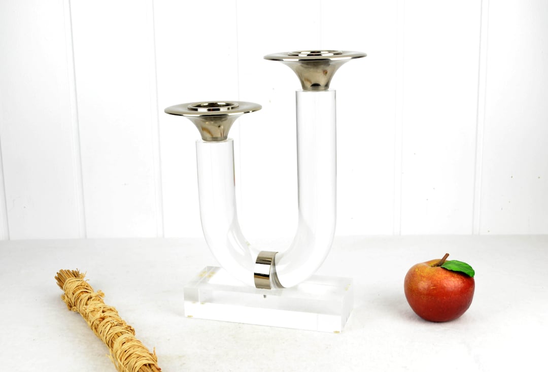 Design Candlestick Lucite Acrylic Glass Hollywood Regency 70s 80s ...
