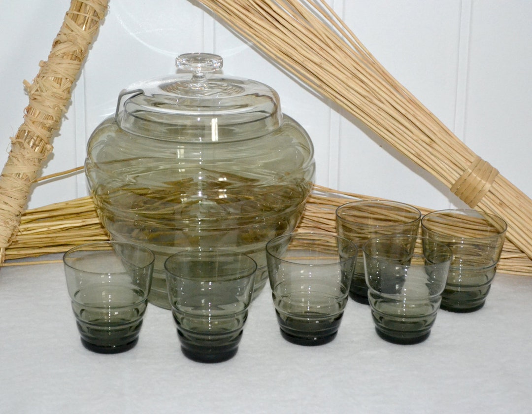 Punch Set of 6 Glasses Smoked Glass 50s 60s Glass Punch Bar Vintage ...