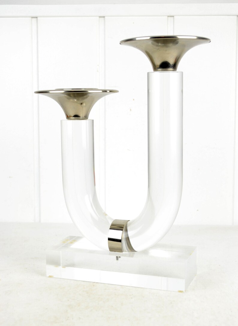 Design Candlestick Lucite Acrylic Glass Hollywood Regency 70s 80s ...