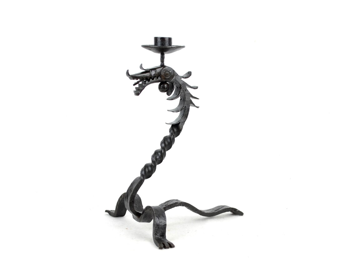 Japanese Dragon Candlestick Forged Iron 50s Brutalism Candlestick ...