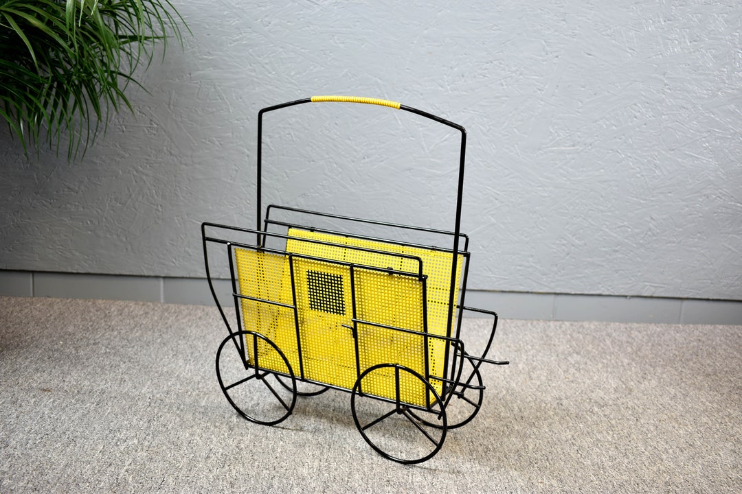 Newspaper Stand Mid Century 50s 60s Storage Magazines Yellow Black ...