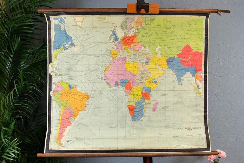 Old Roll-up Map of the World, Colonial Territories, 1910, Hermann E ...