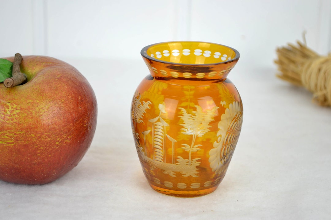 Glass Vase Antique Flashed Glass Ground Glass Vase Brocante Flower Vase ...