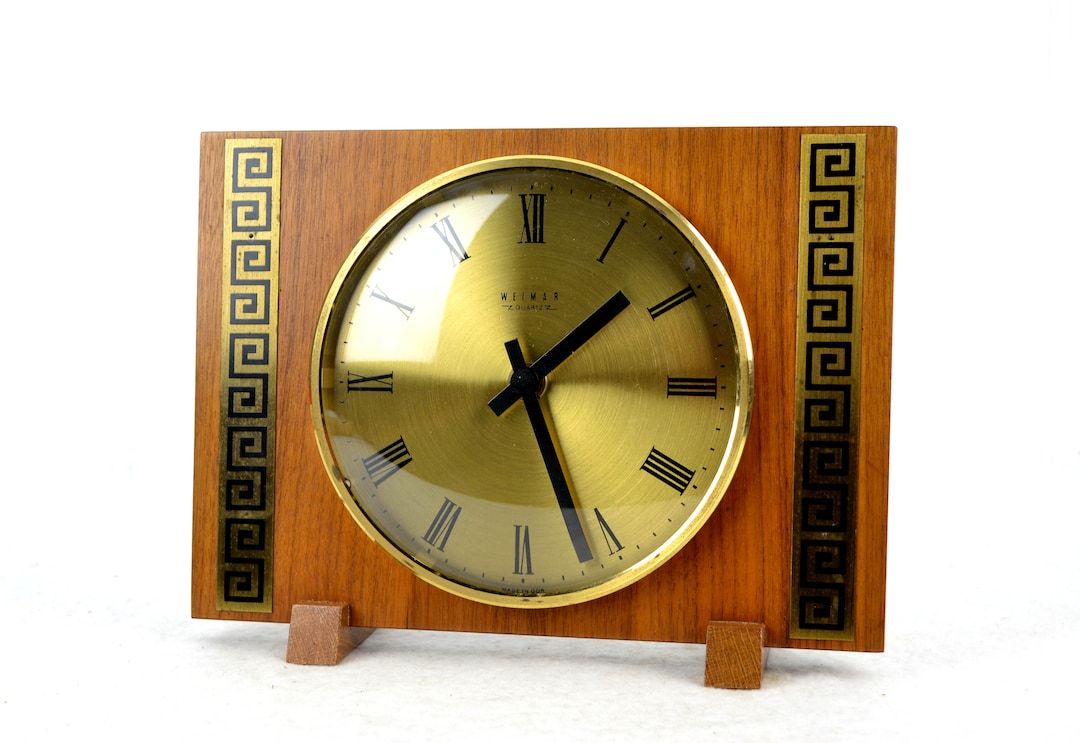 Weimar Quartz Table Clock 60s 70s GDR Clock Mid Century Teak Wood Brass ...