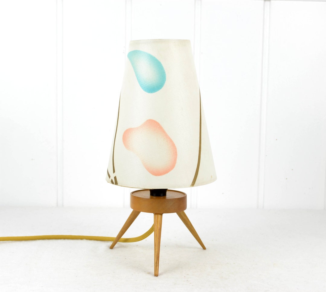 Tripod Table Lamp 50s 60s Lamp Light Vintage Design Mid Century Wood ...