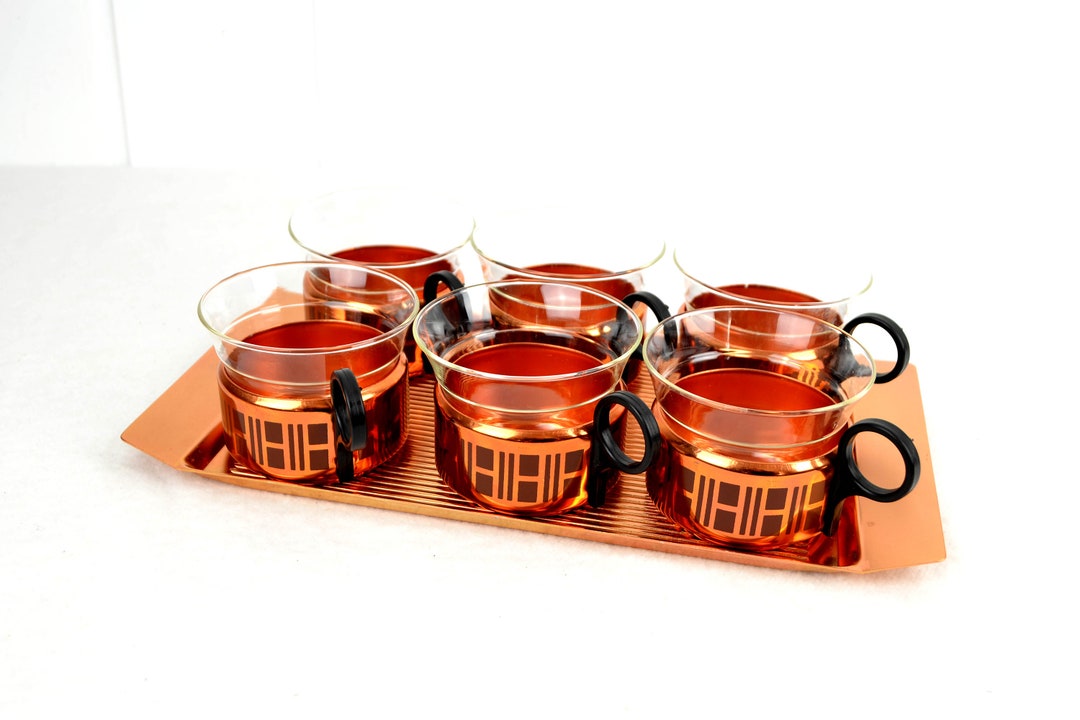 Tea Glasses Service Set With Tray Mid Century 60s 70s Tea Glasses ...